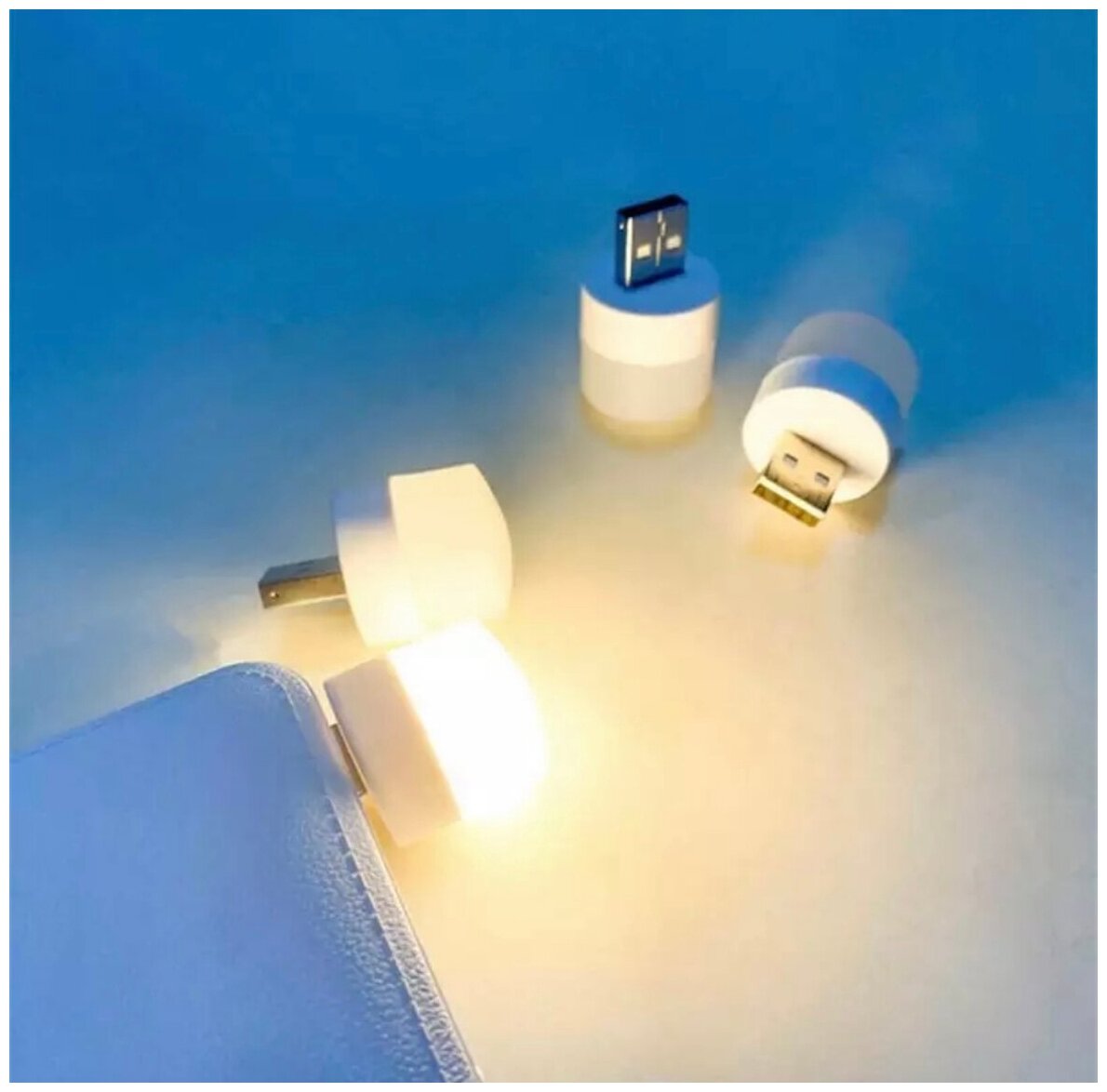 Светодиодный мини-светильник с USB разъемом, лампа с внешним аккумулятором, ночник, 1шт (теплый свет)