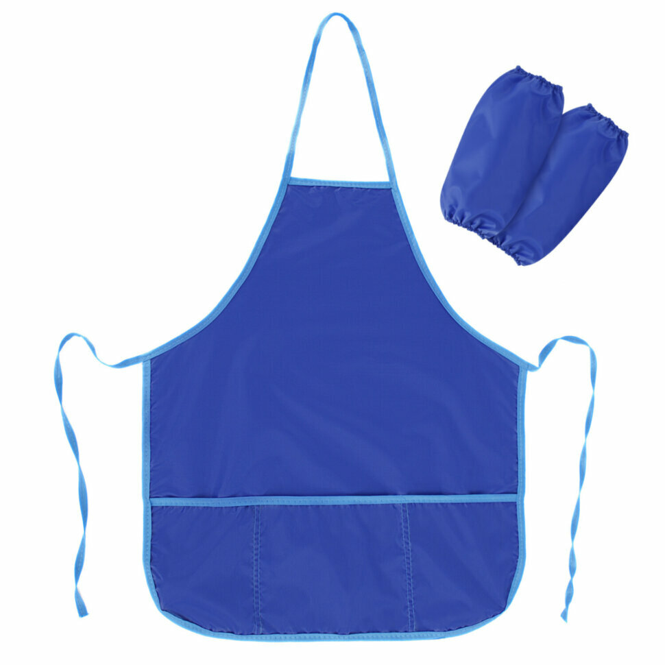 Фартук с нарукавниками для уроков труда пифагор, 3 кармана, стандартный размер, 44x55 см, синий, 273754, 273754