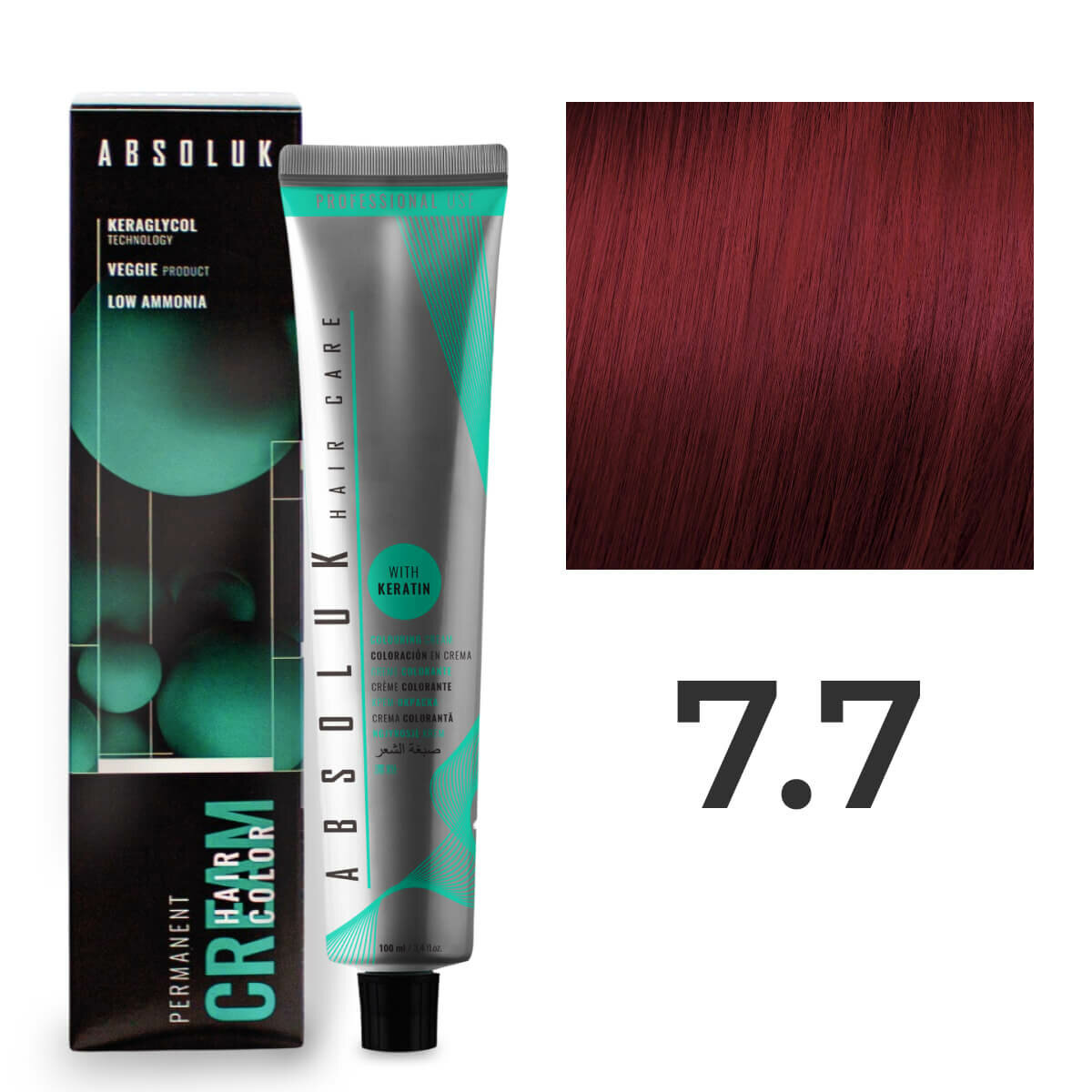Перманентная крем-краска для волос Absoluk Hair Color Cream 7.7 Русый Красный, 100 мл