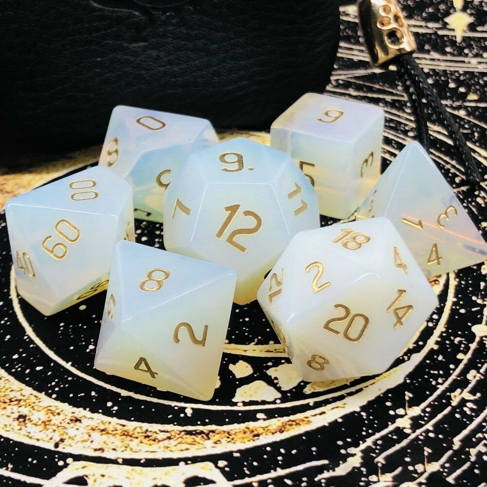 Baldur's Gate 3, DnD dice, кости из натуральных драгоценных камней, игральные кости "Подземелья и драконы", природный камень, 7 штук, опал.