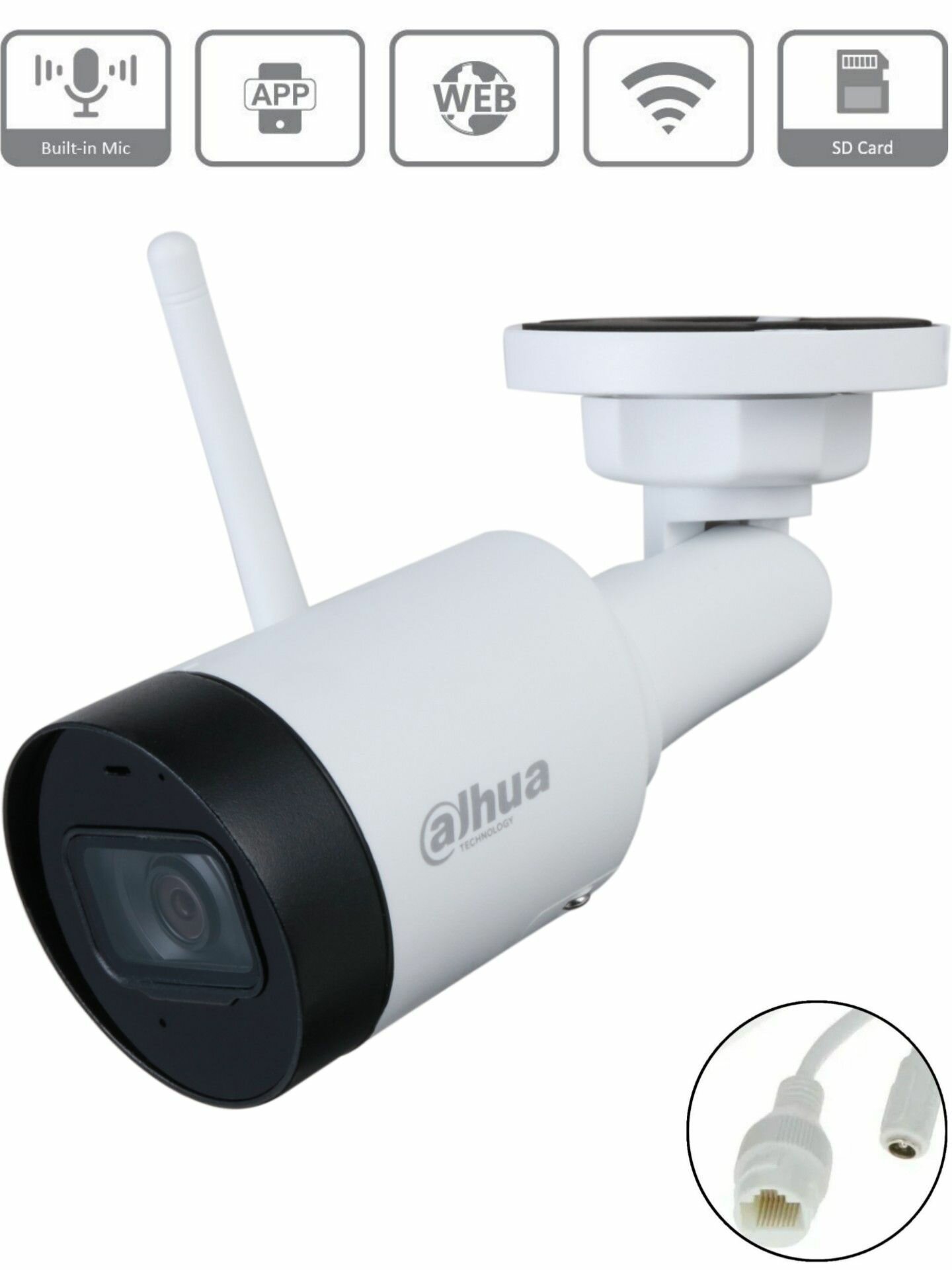 Dahua DH-IPC-HFW1230DS1P-SAW-0280B 2Мп 2,8 мм - камера видеонаблюдения WiFi уличная, цилиндрическая IP видеокамера для улицы беспроводная связь, с ИК подсветкой, 1080P