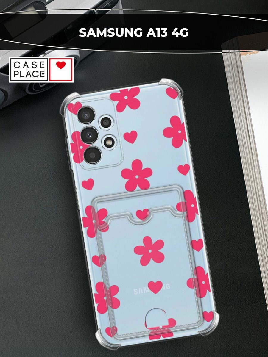 Чехол на Samsung Galaxy A13 (Самсунг Галакси А13) с картой и принтом Ярко-розовые цветочки