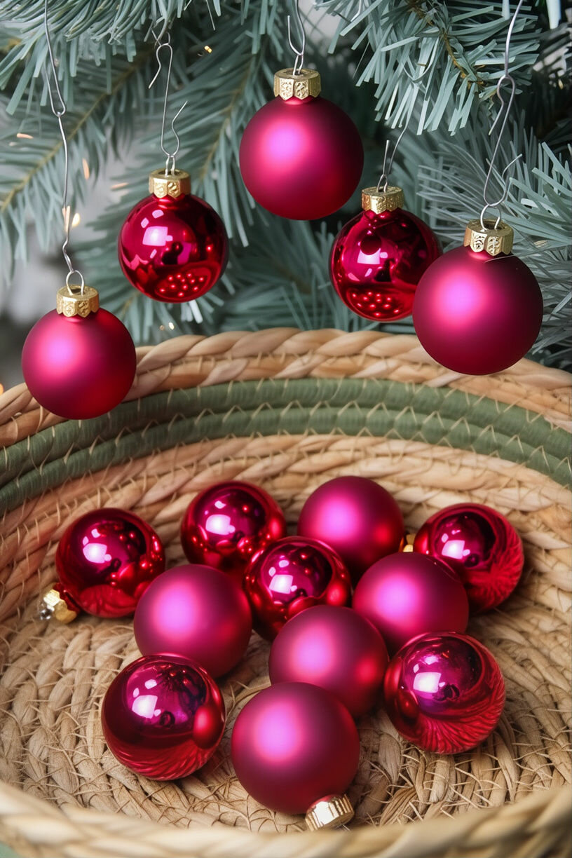 Стеклянные шары делюкс мини матовые и глянцевые, цвет: малиновая фуксия, 35 мм, упаковка 16 шт, Winter Deco 010709/1001398