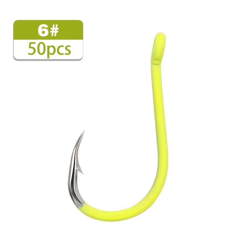 YOTO 50 шт. Колючие крючки с покрытием светятся в темноте, крючки из нержавеющей стали, разные размеры, для форели, карпа, баса