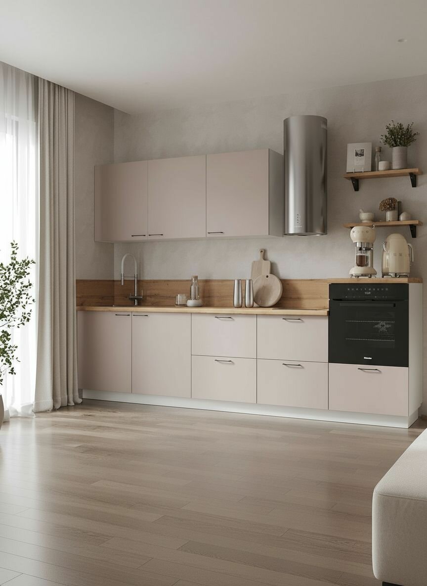 ARNIKA Кухонный гарнитур со столешницей "Дакия" 3м х 2,4м, цвет магнолия (бежевый), фасад пленка ПВХ