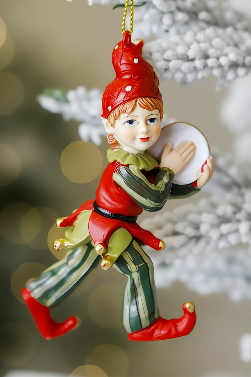 Ёлочная игрушка эльф спешит на праздник, полистоун, 11 см, Winter Deco 1001063