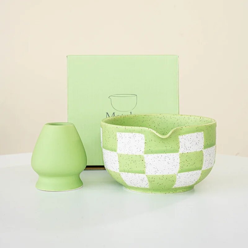 Керамическая чаша матча с клетчатым узором, большая емкость, устойчивая к высоким температурам чашка для приготовления зеленого чая, инструмент для чайной церемонии, новинка 2023 года, Зеленый