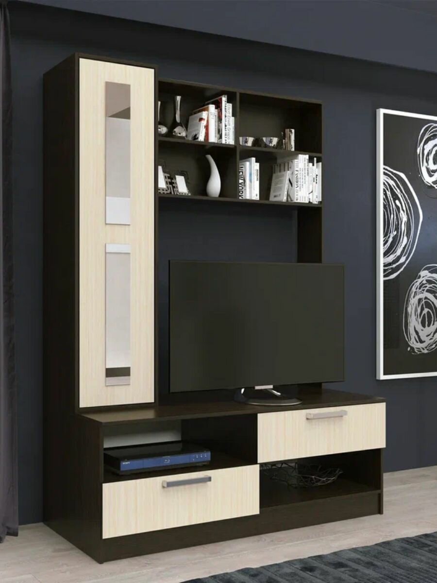 Стенка для гостиной Фиеста 1500х1892х520, Венге/Дуб беленый, МИФ