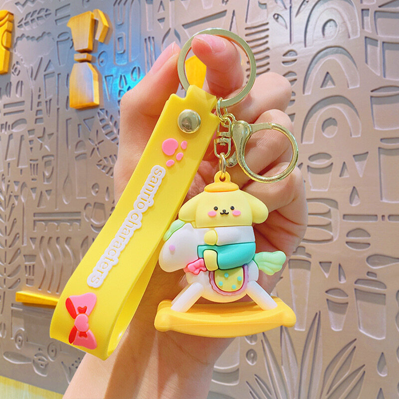 Брелок-качалка в виде мультяшной лошадки Sanrio, куколки, подвески для машины, цепочки, аксессуара для сумки, лошадки-качалки Sanrio Pompompurin.