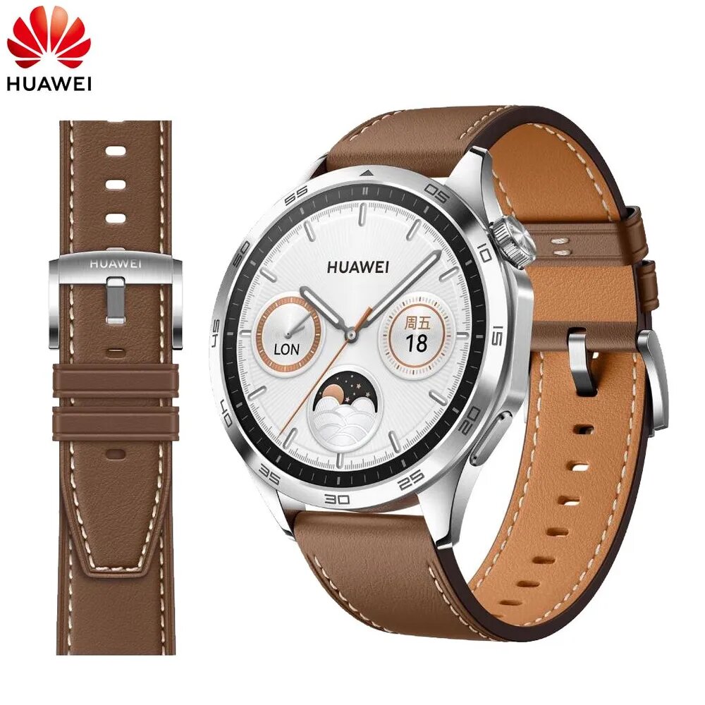 Ремешок HUAWEI EasyFit из модной серии из натуральной кожи с плоским хвостом из телячьей кожи коричневого цвета камелии (22 мм)