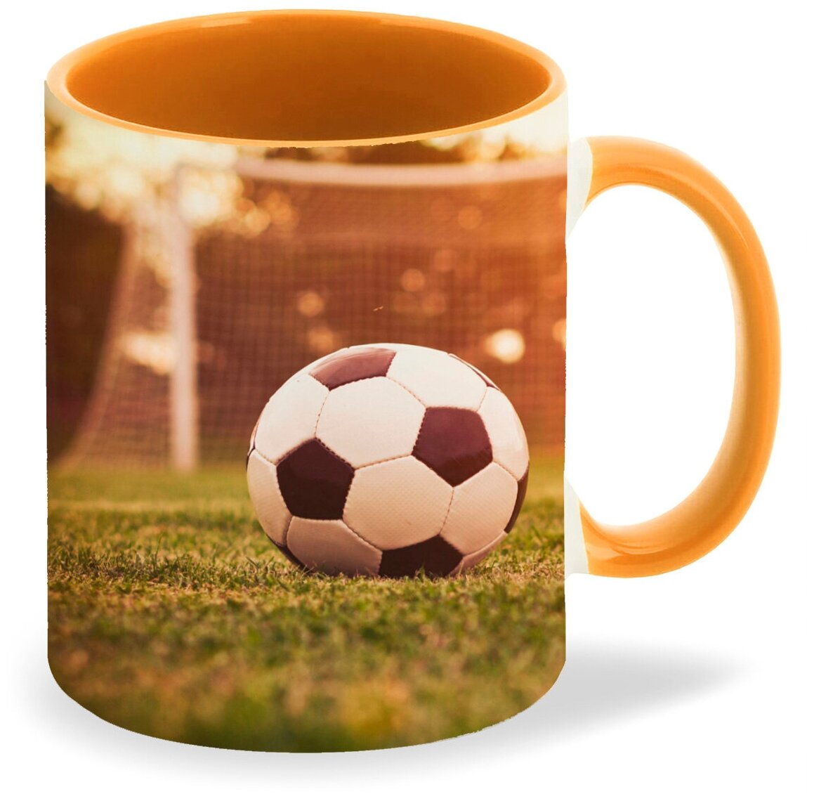 Кружка оранжевый CoolPodarok Футбол Футбольный мяч Ворота Поле Трава