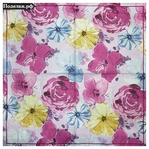 Салфетка для декупажа Акварельные цветы 0008244 трехслойная 33x33 см, цена за 10 шт.