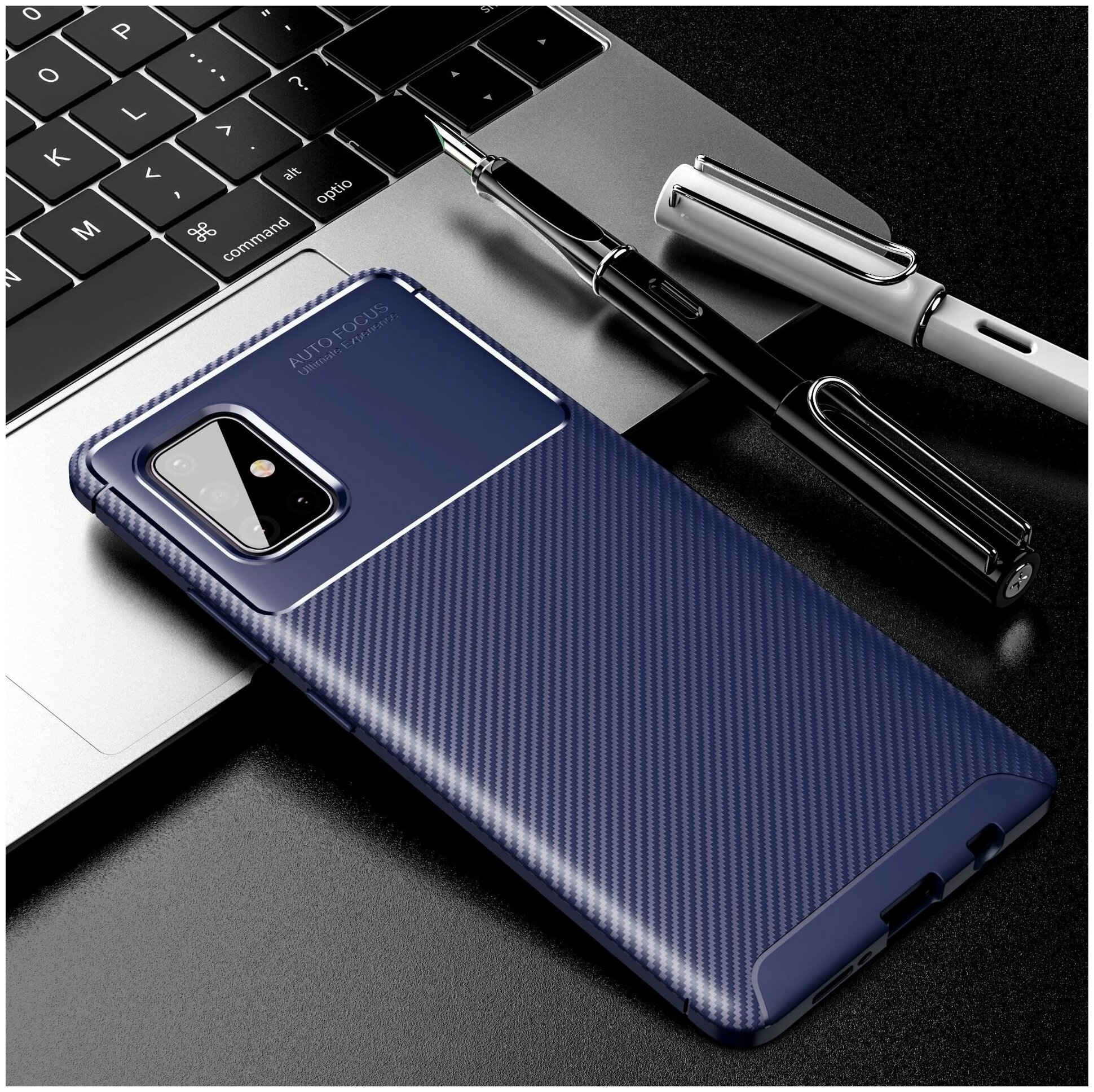 Чехол MyPads для Samsung Galaxy A31 SM-A315 (2020) из прочного силикона с матовой отделкой «под карбон» синяя