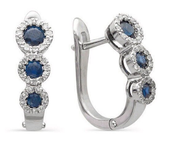 Серьги, красное золото, 585 проба, бриллиант, сапфир