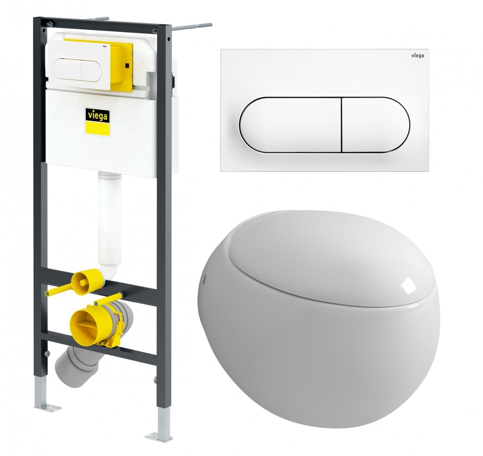 Комплект 3 в 1 инсталляция Viega Prevista 8524.11 + Унитаз подвесной Grossman GR-4442 + кнопка белая