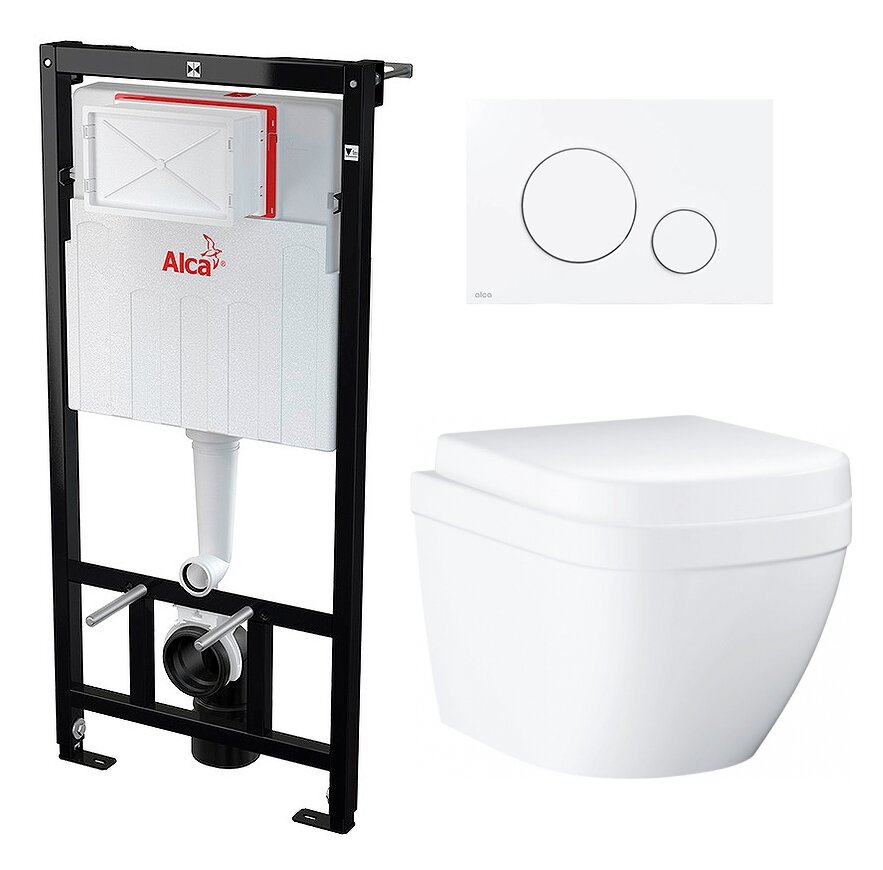 Комплект 3 в 1 инсталляция AlcaPlast + Унитаз подвесной Grohe Euro Ceramic 39206000 + кнопка белая