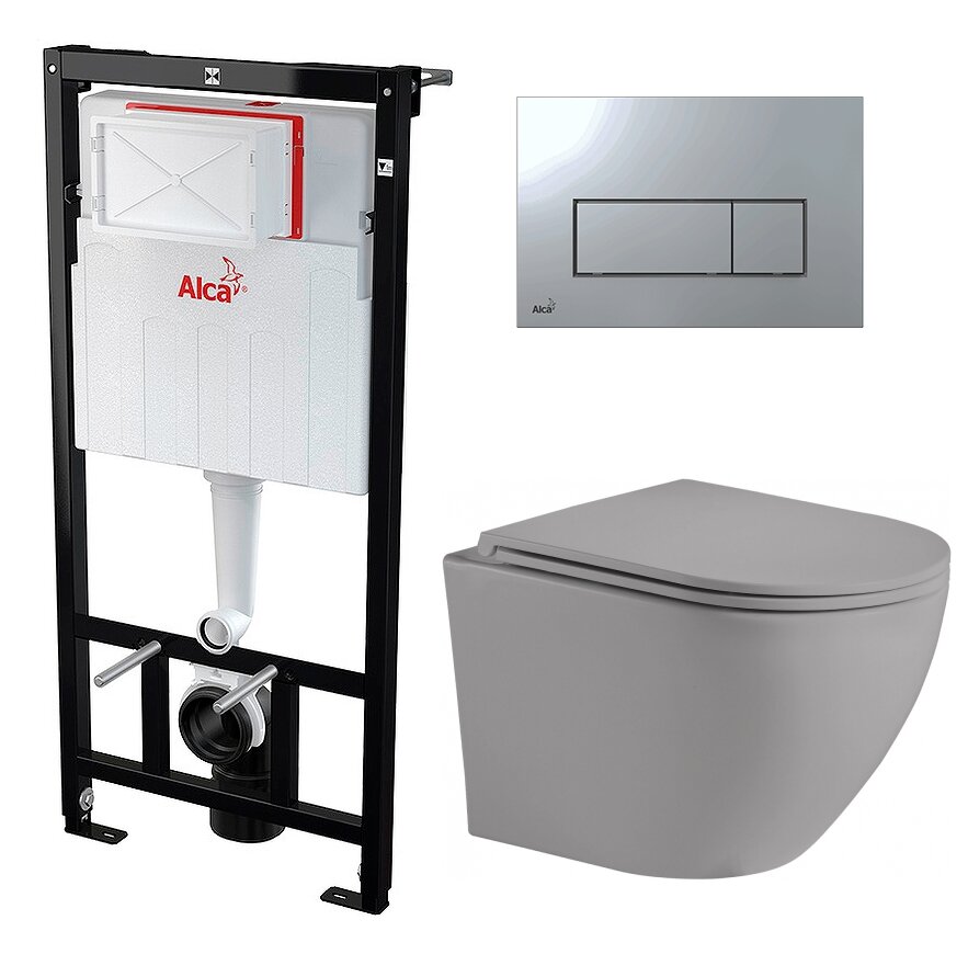 Комплект 3 в 1 инсталляция AlcaPlast + Унитаз подвесной Weltwasser WW Merzbach 043 MT-GR + кнопка хром