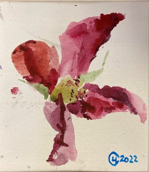 ART-Salon at Oktyabrskaya картина "Красный цветок", 9х8 см, бумага, акварель; ручная работа