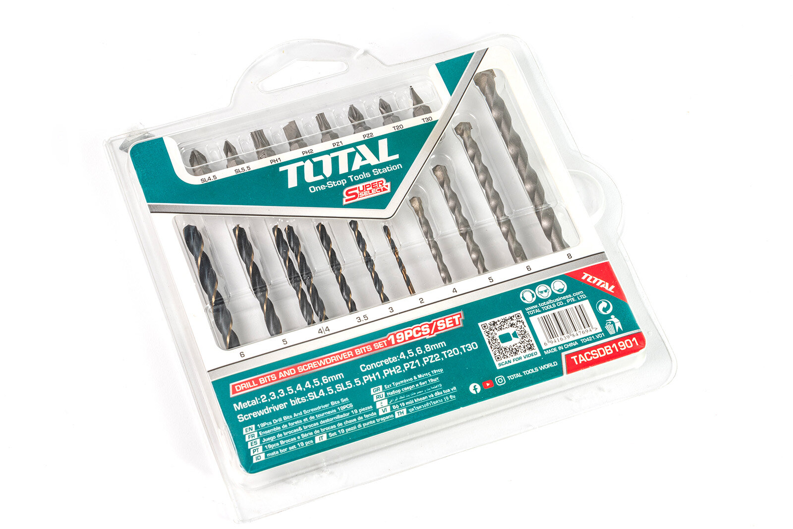 Набор сверл и бит 19 шт TOTAL TACSDB1901