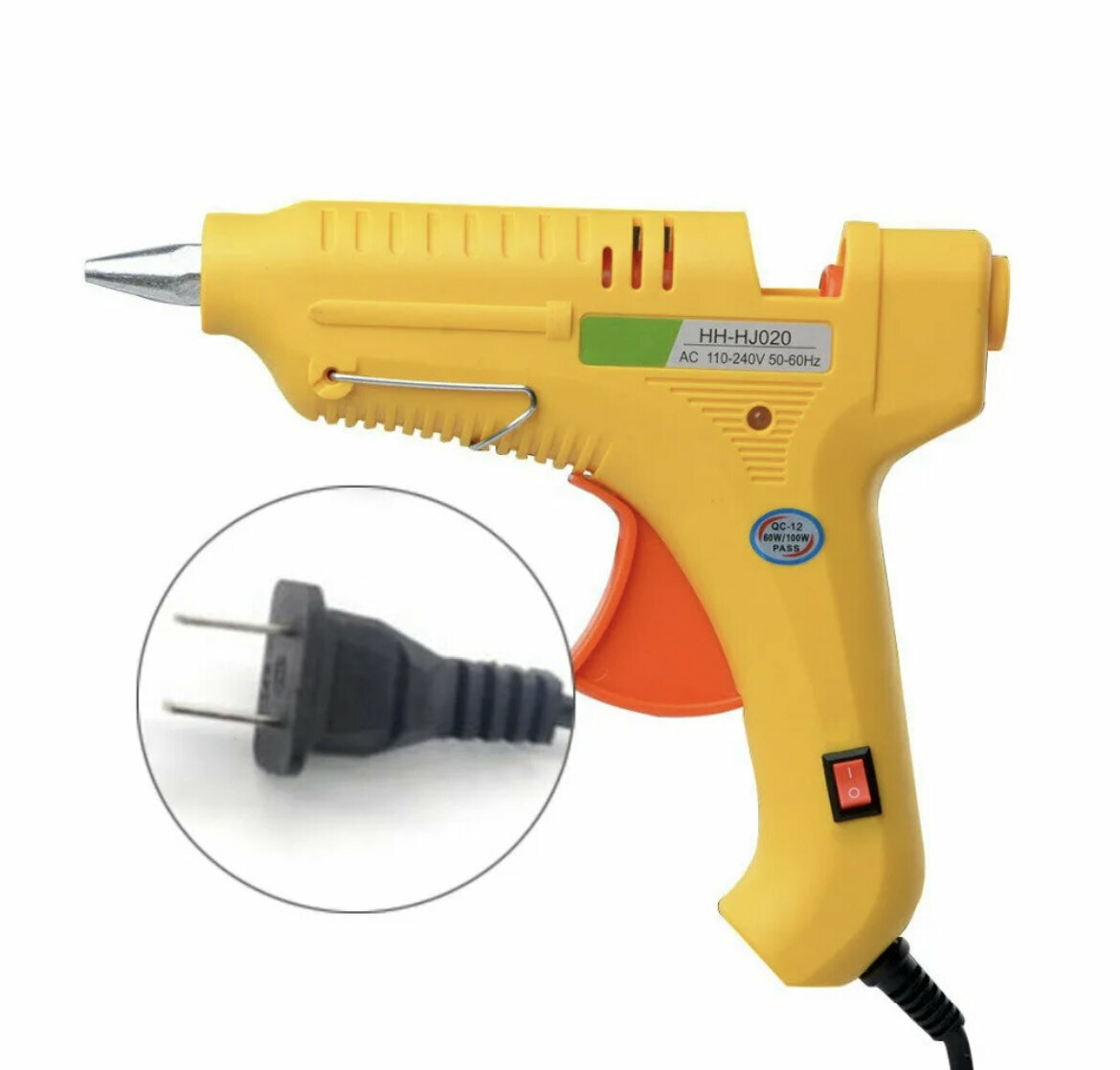 Клеевой электрический термопистолет с переключателем, d 7мм,20 Вт (желтый)