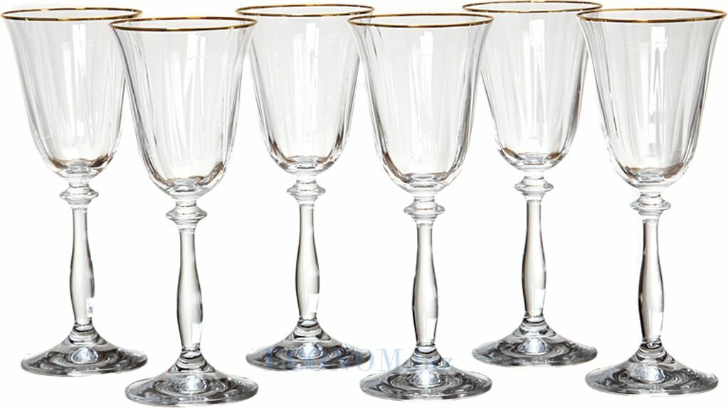 Набор бокалов для вина "Анжела" оптика золотая отводка 185 мл, 6 штук, Богемия, Crystallex