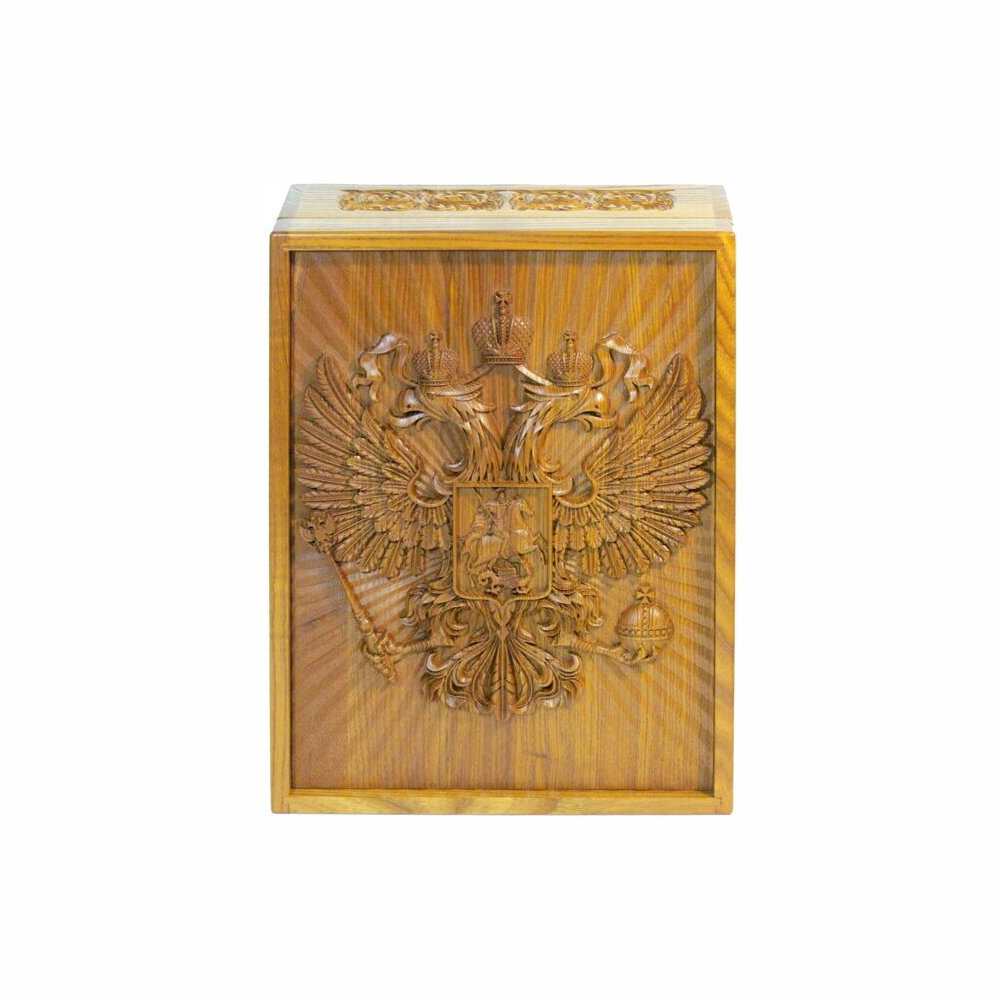 Лото в резной шкатулке из мореного ясеня Герб России 31*24*13 см 999-RTR-91L