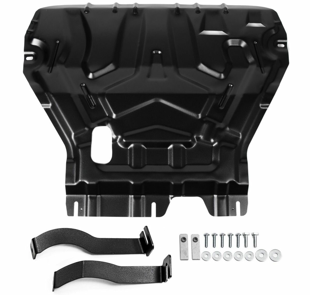 Защита картера и КПП AutoMax для Skoda Octavia A7 (V - 1.4; 1.6; 1.8) (без Webasto) 2013-2017/Skoda Octavia A7 рестайлинг (V - 1.4; 1.6; 1.8) 2017-2020, сталь 1.4 мм, с крепежом, штампованная, AM.5111.2