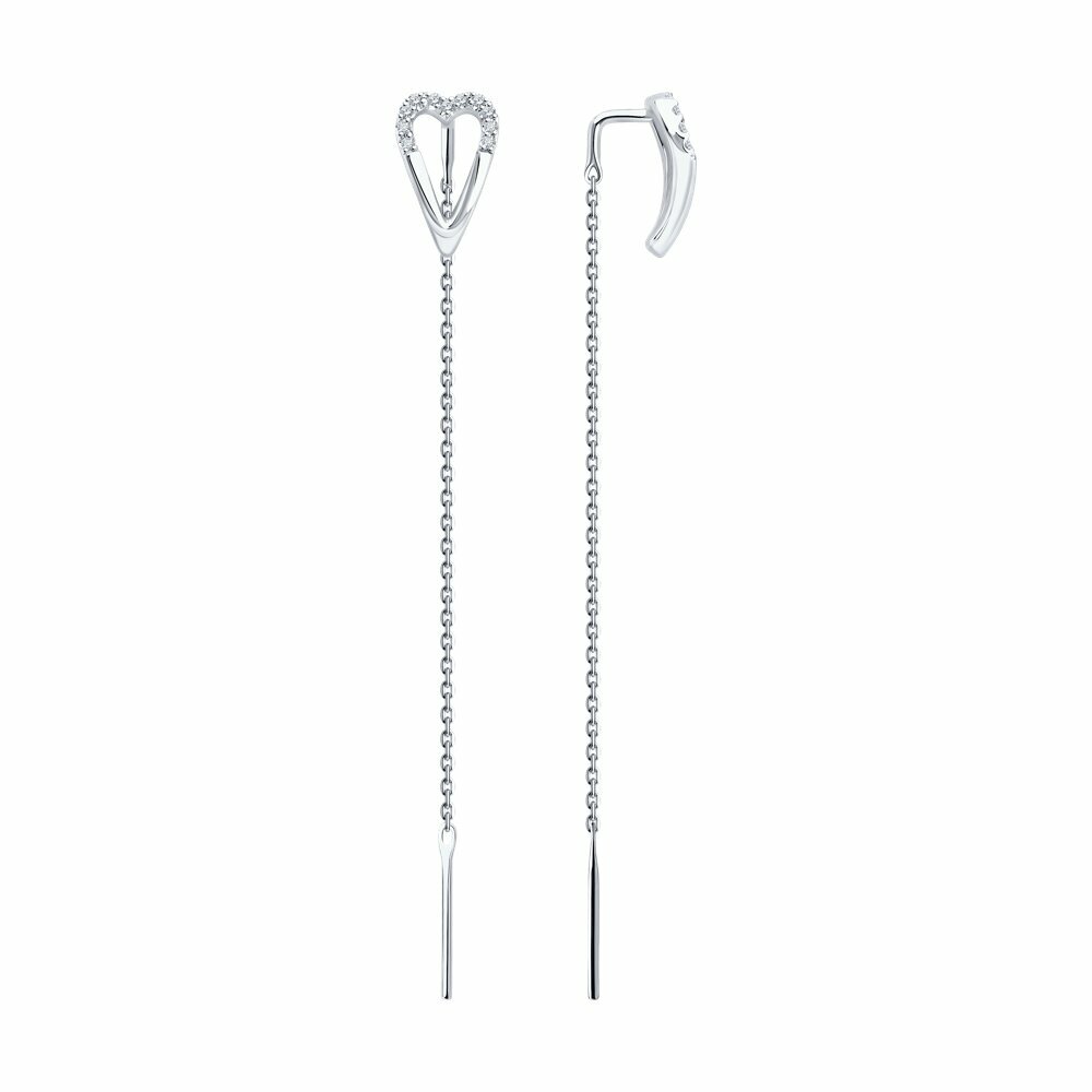 Серьги, белое золото, 585 проба, родирование, бриллиант