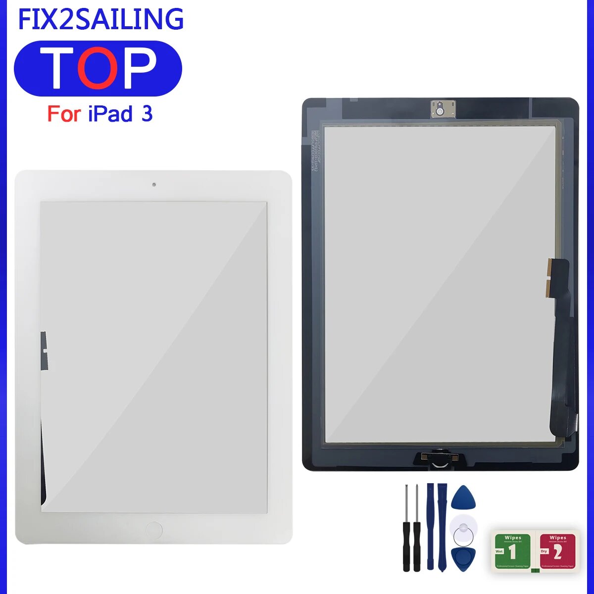 Сенсорный экран для iPad 3 4 fix2sailing White with key For 4