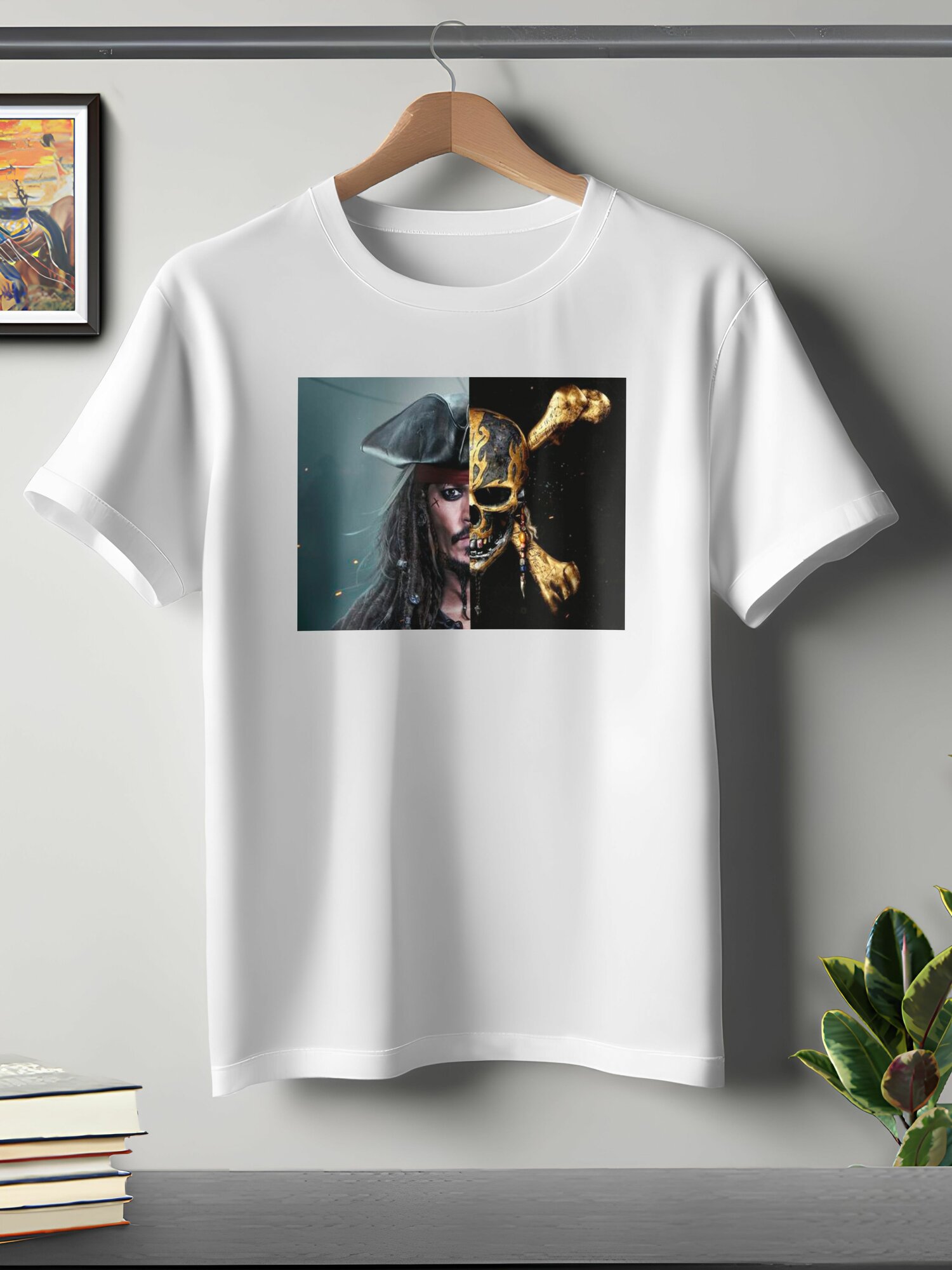 Футболка ONEQ унисекс 50-52 (XL) размер с принтом Джек Воробей, белая