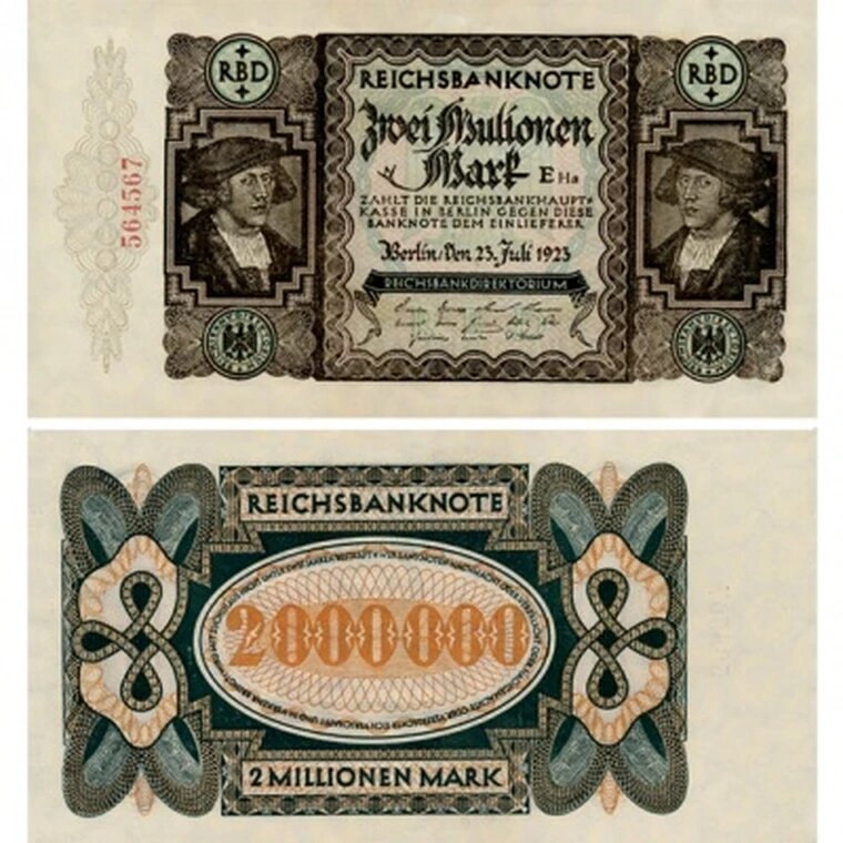 Германия 2000000 рейхсмарок 1923 года, сувенирная копия, банкноты и купюры редкие коллекционные