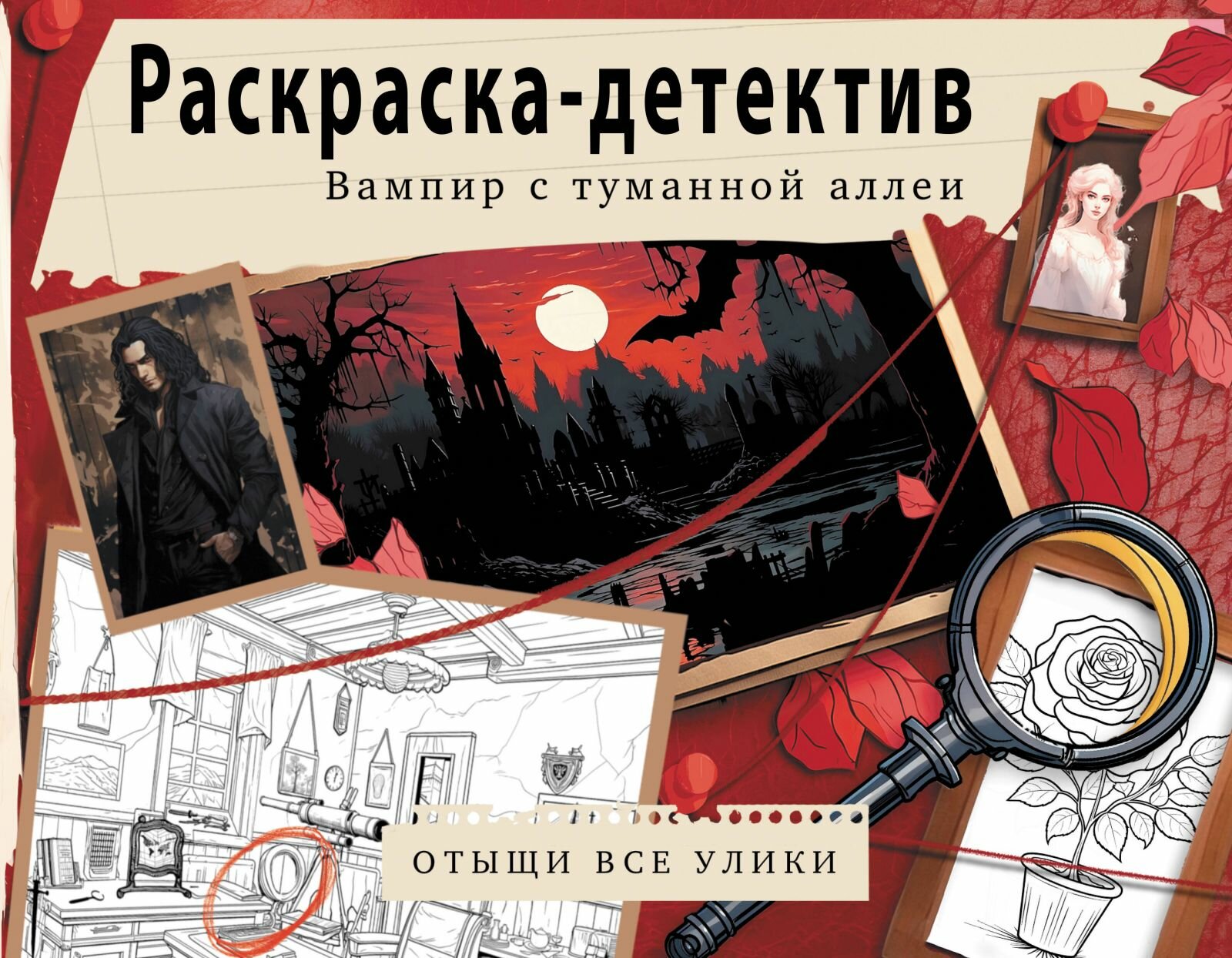 Раскраска с заданиями АСТ "Вампир с туманной аллеи", Убийство в старинном замке, поиск улик