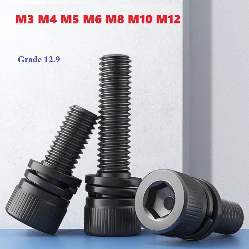 Черные винты с шестигранным углублением M3 M4 M5 M6 M8 M10 M12 сталь 12.9 M3-5PCS, 8mm