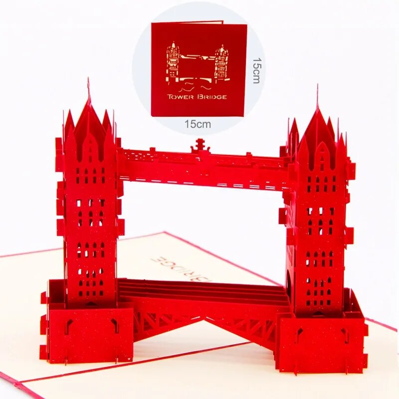 3D открытка Tower Bridge, красный, 15см