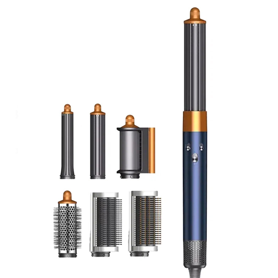 Профессиональный стайлер для волос, плойка для локонов, фен с насадками для укладки расческа 6 в 1, синий