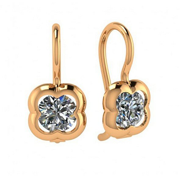 Серьги, красное золото, 585 проба, фианит