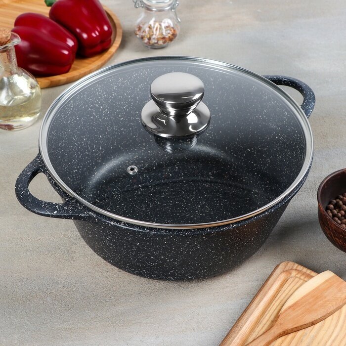 Кастрюля горница "Гранит", 4 л, стеклянная крышка