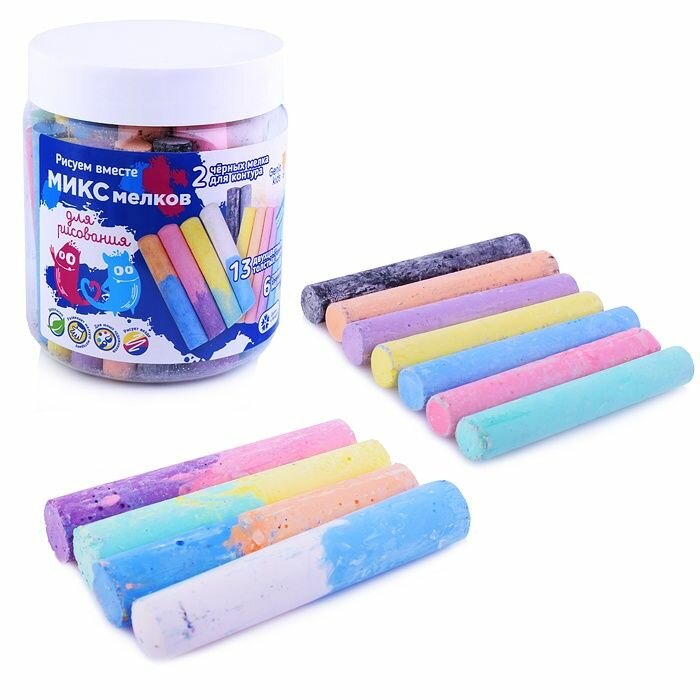 Мелки для рисования Dream Makers Микс, 2 черных, 13 двухцветных толстых, 6 тонких (MLB21_2)