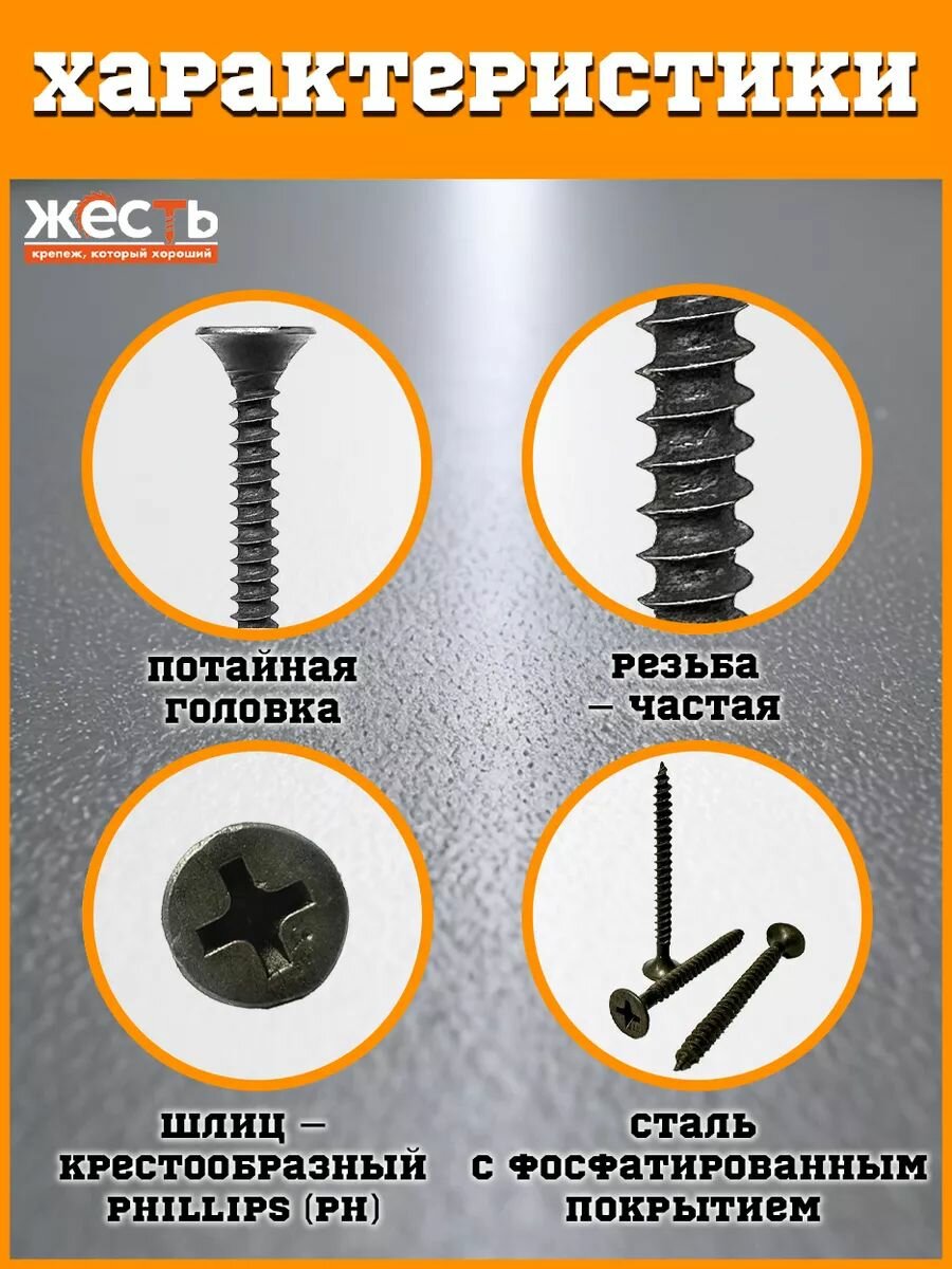 Саморез по металлу, гипсокартон-металл, черный 3,5х51 (1 кг)