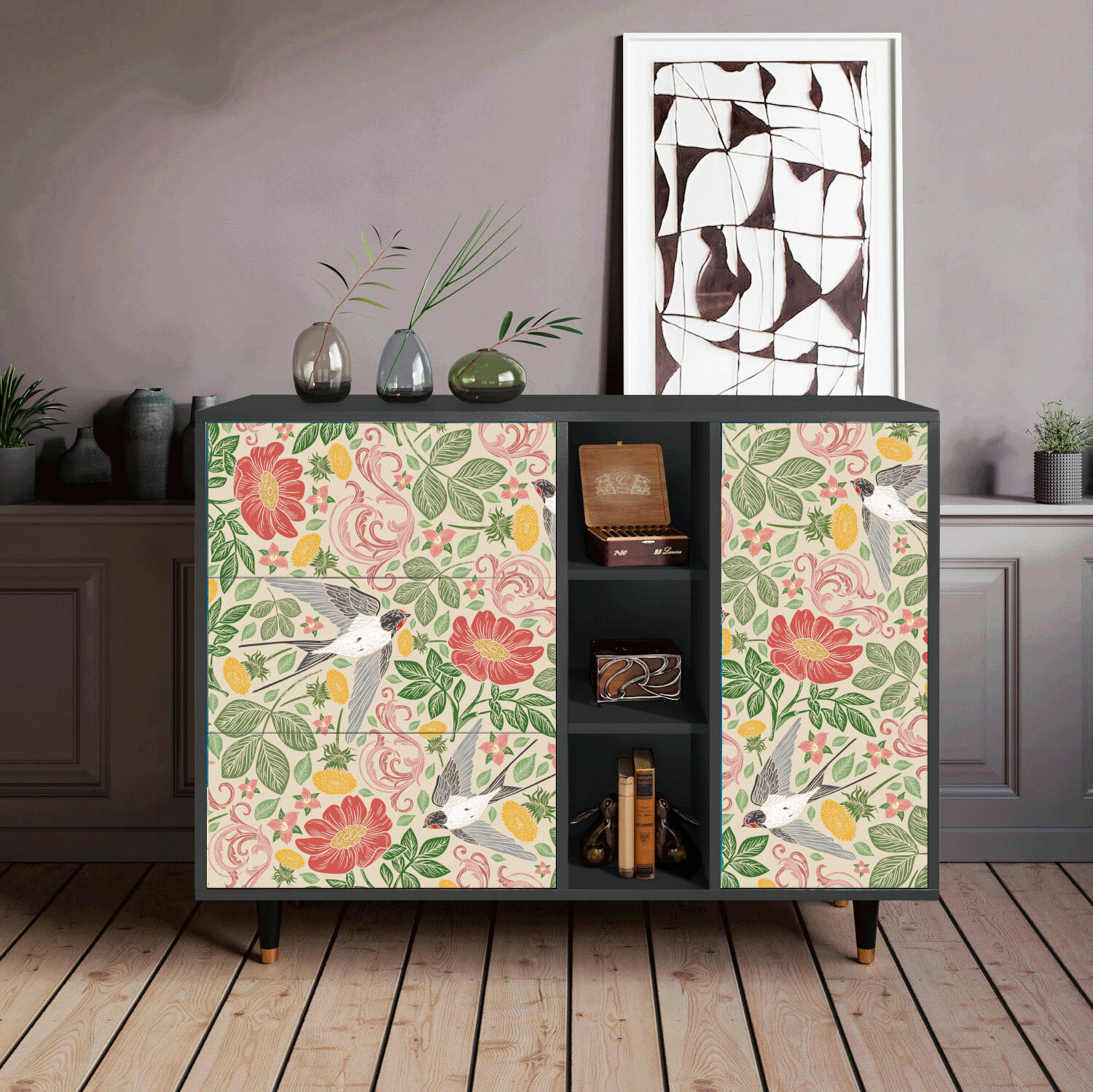 Комод - STORYZ - BS2 Spring Swallow, Разер - 125 x 97 x 48 см , Цвет корпуса - Антрацит