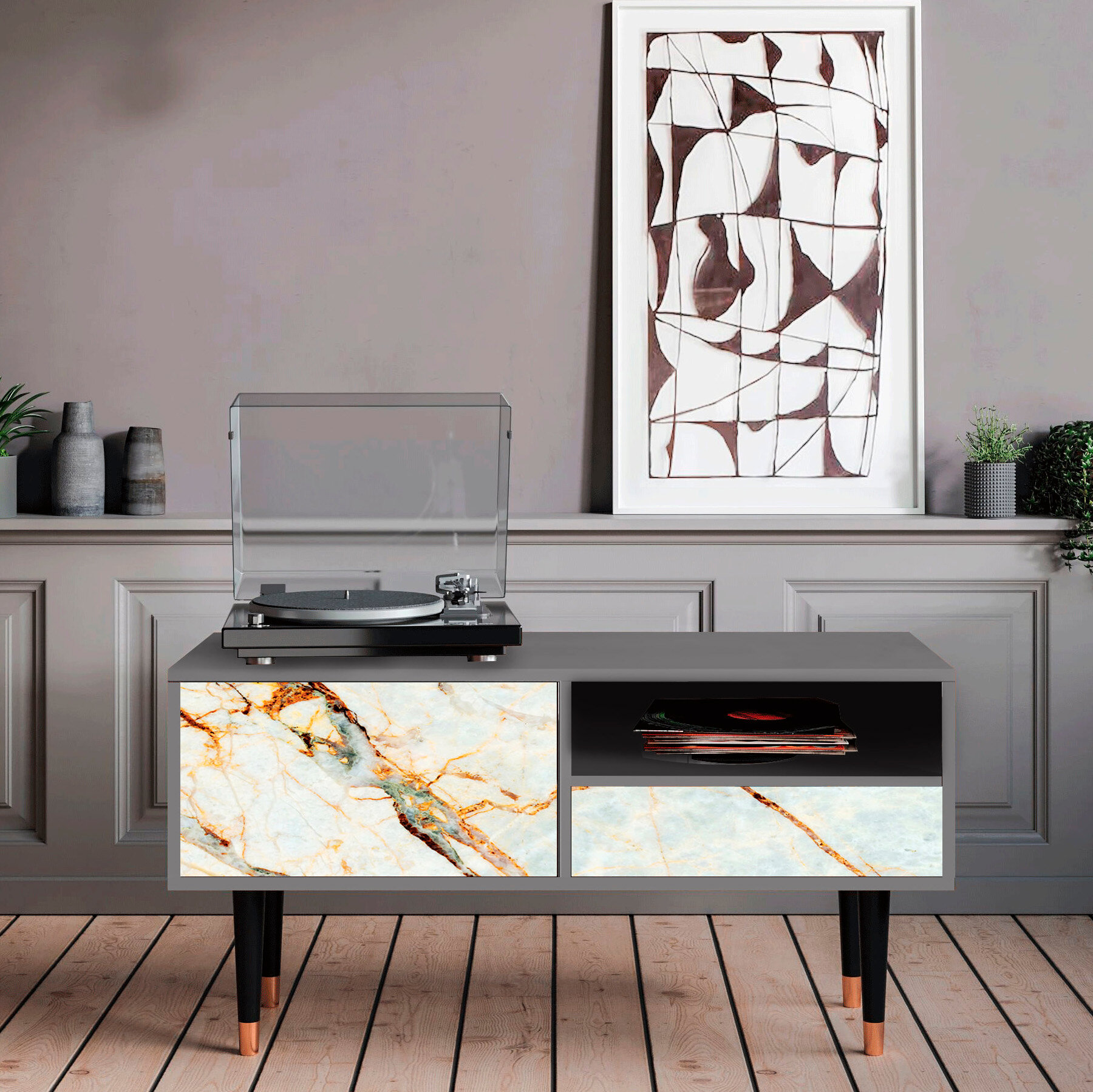 ТВ-Тумба - STORYZ - T3 Sandy Marble, Размер - 115 x 59 x 48 см, Цвет корпуса - , Серый