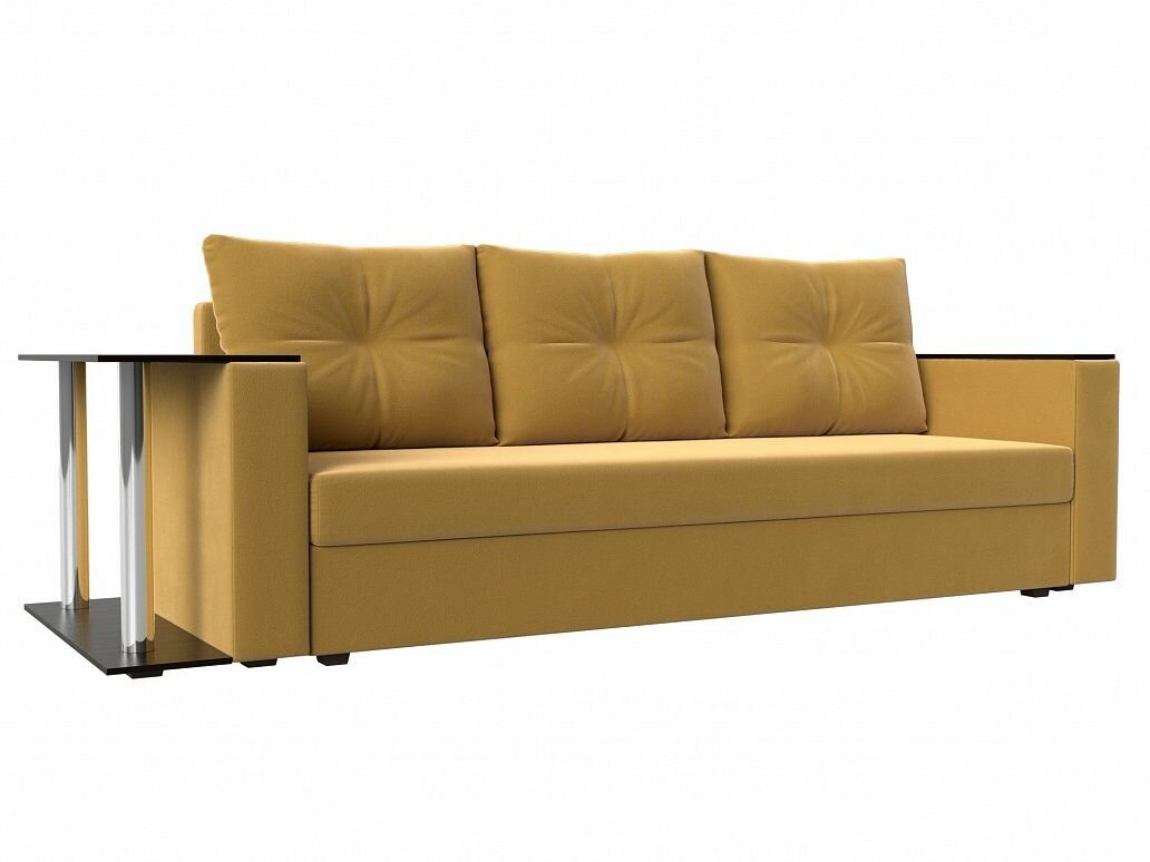 Meblevka Диван раскладной прямой Атланта со столом / Диван-кровать еврокнижка Атланта со столом левый, 240х79х85, велюр желтый