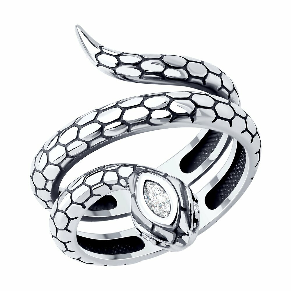 Кольцо, серебро, 925 проба, чернение, фианит