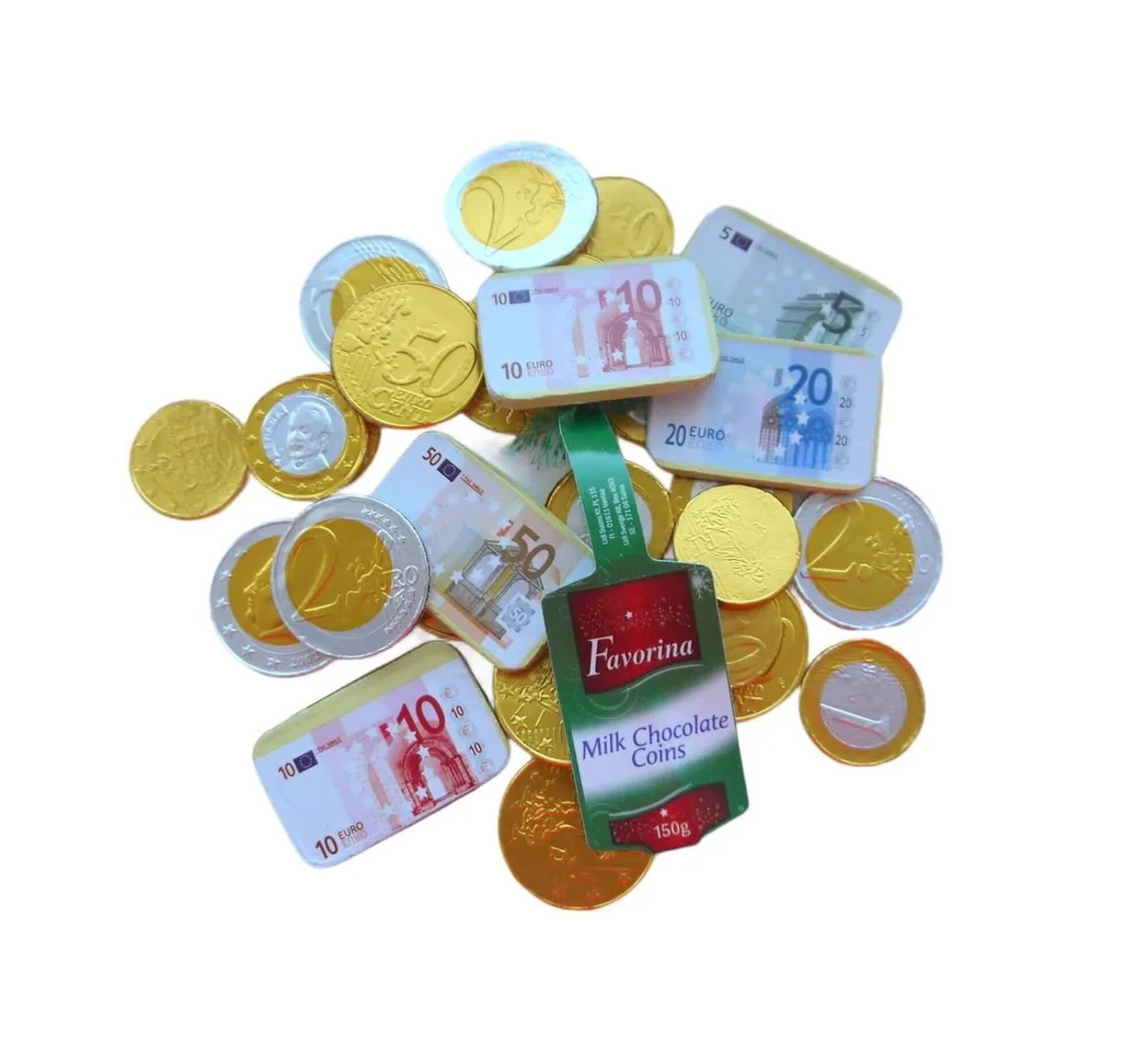 Шоколад FAVORINA Монеты Евро, молочный, 150г, 47% какао, натуральный