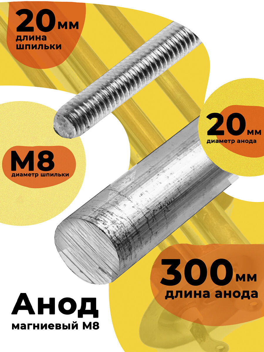 Анод магниевый М8 L300 D20мм.