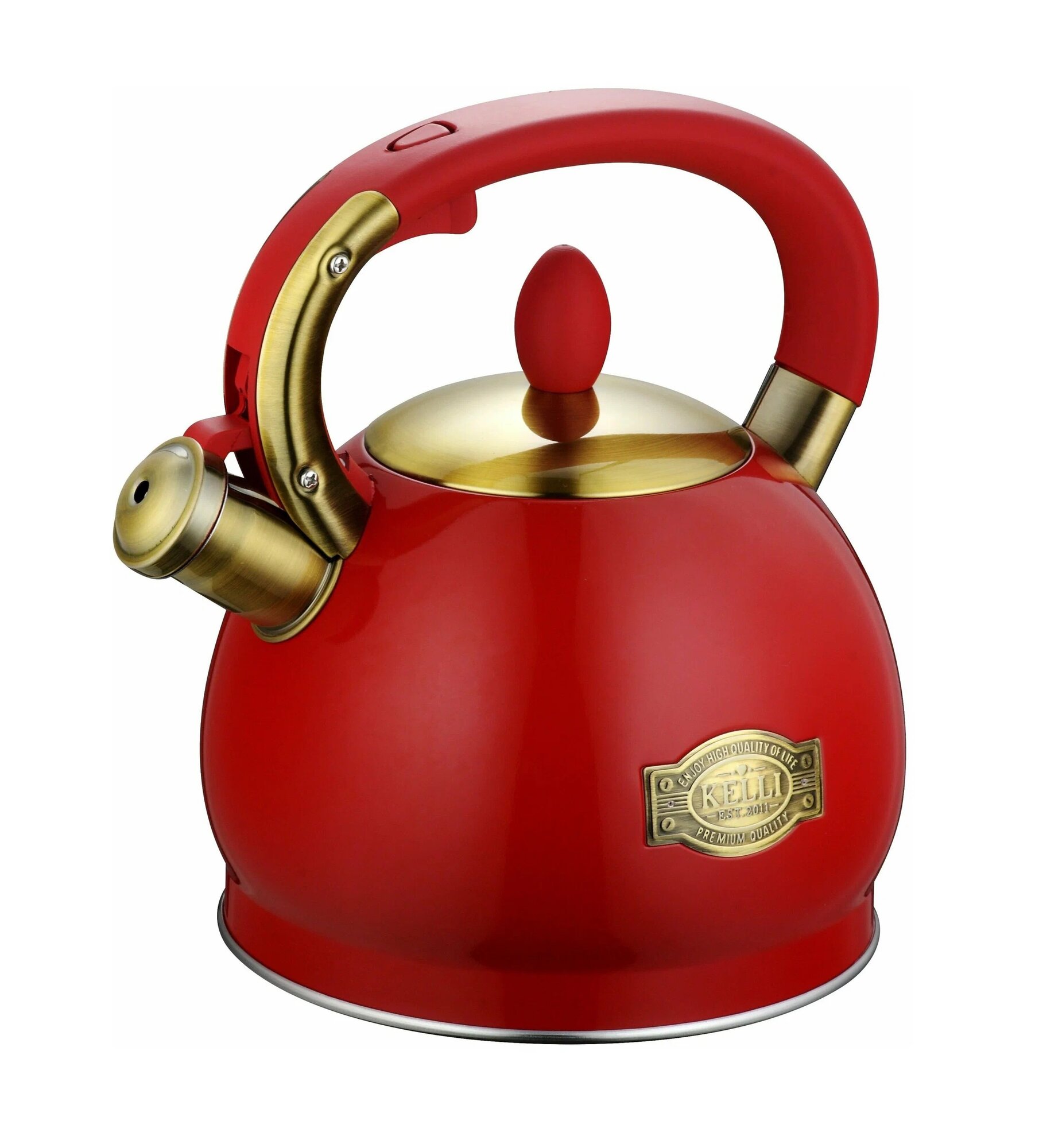 Чайник со свистком Kelli KL-4556, нержавеющая сталь, для всех типов плит, 3л, красный