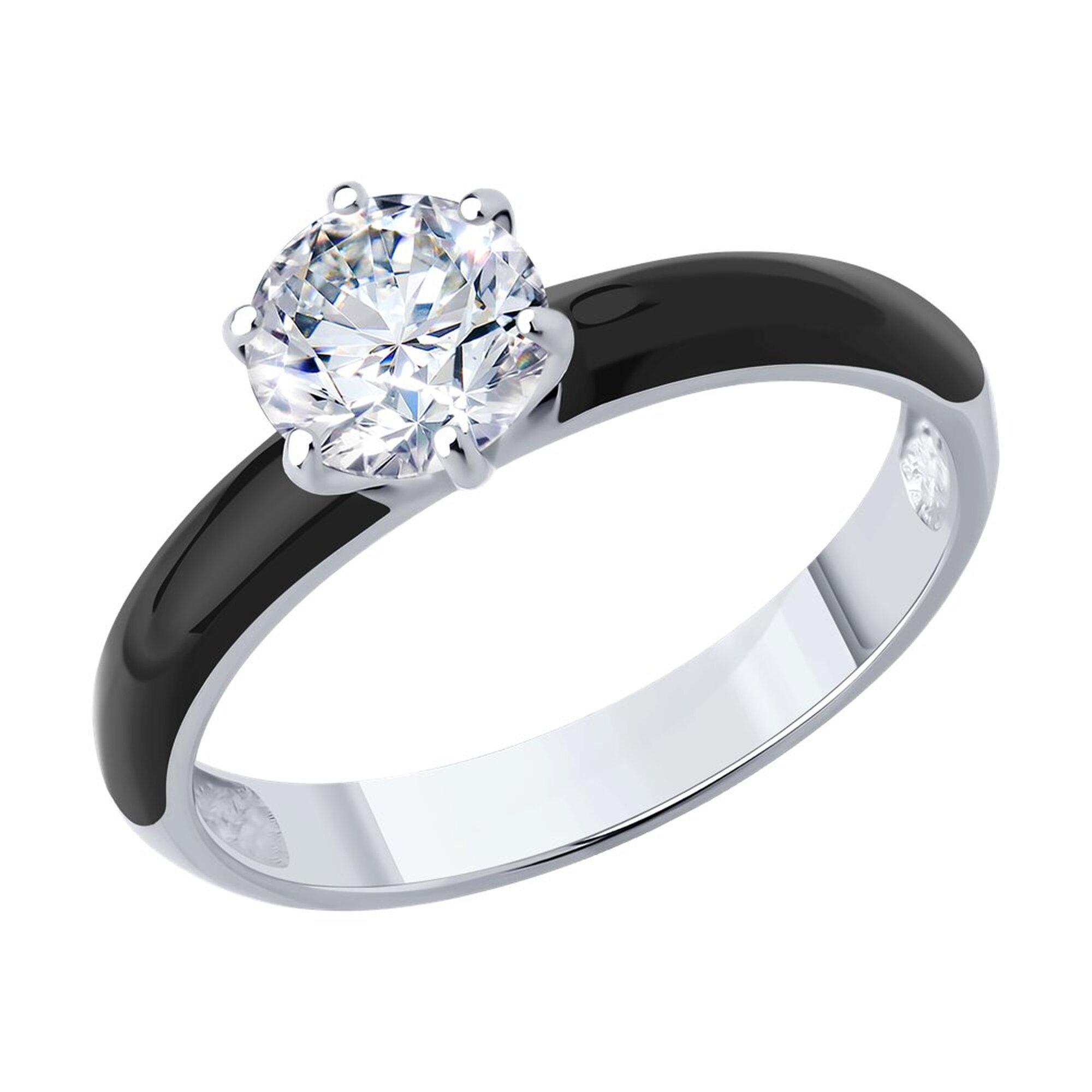 Кольцо, серебро, 925 проба, родирование, фианит, эмаль