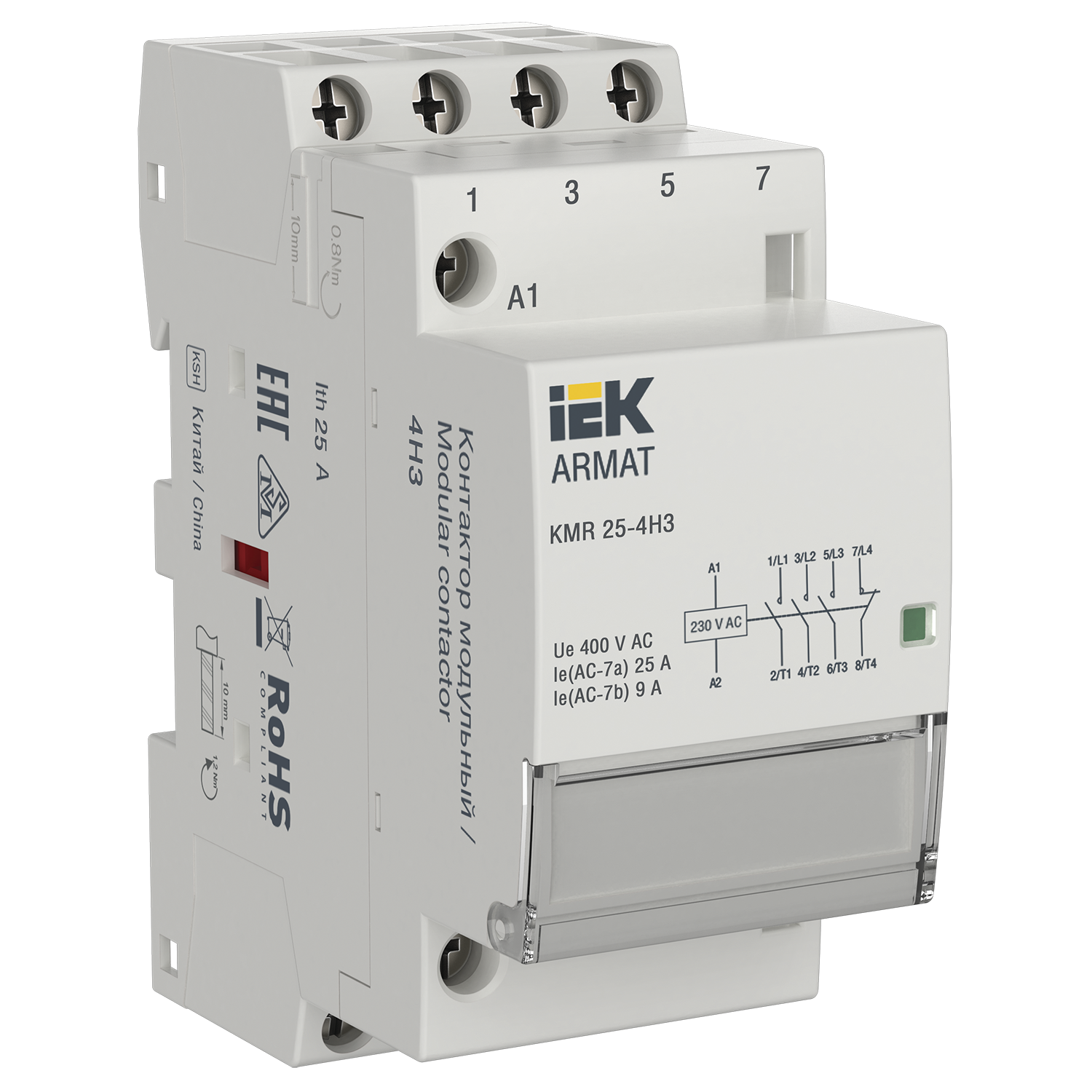 ARMAT Контактор модульный KMR 25А 230В AC 4НЗ, IEK AR-KMR10-025-04-230 (1 шт.)