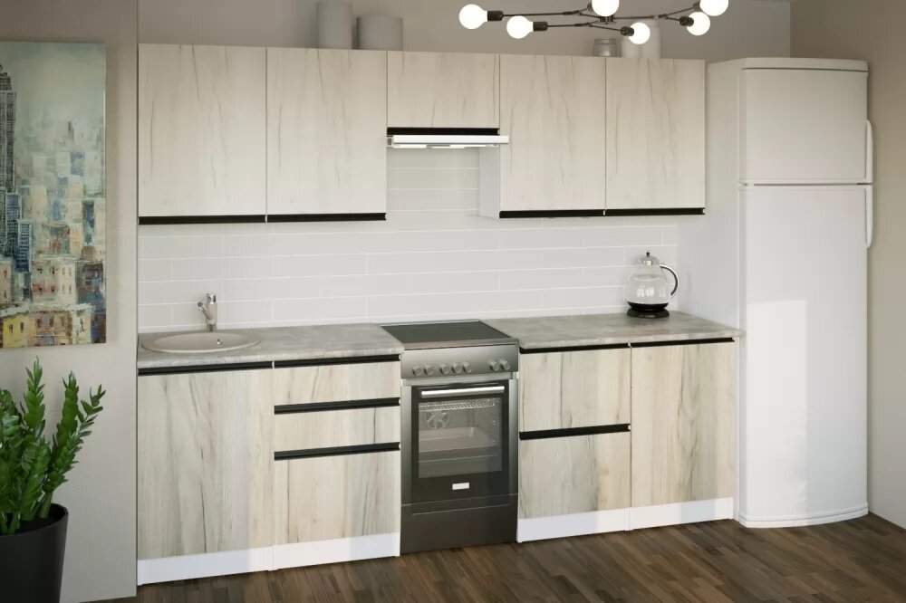 Кухонный гарнитур Герда Паола мега 2500 мм, каркас ЛДСП, фасад ЛДСП, Белый/Дуб грей/Дуб браун