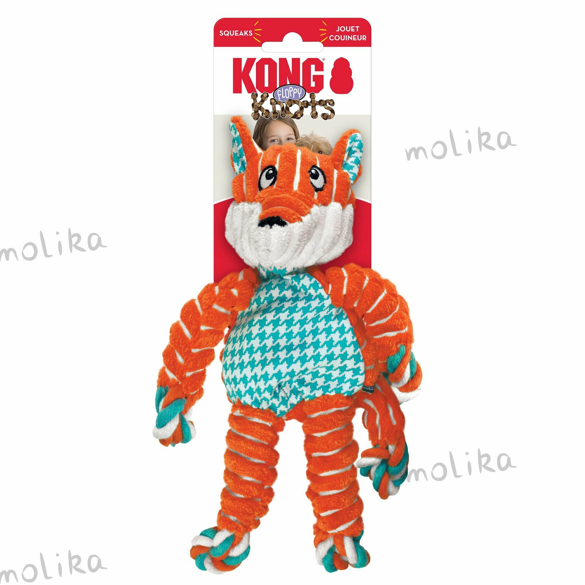 Kong Floppy Knots Fox Игрушка для собак Лиса с хрустящими узелками, M/L,39 см